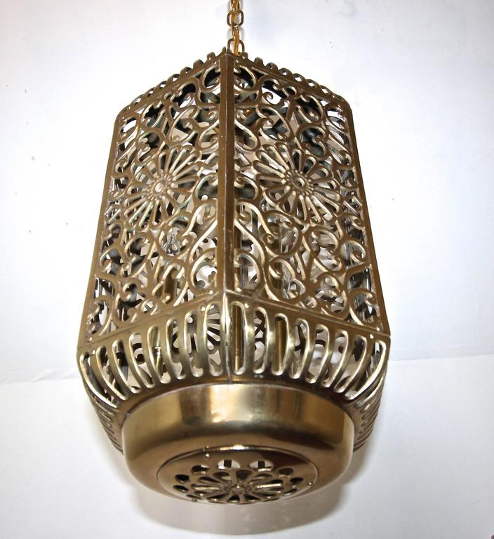 Large Pierced Filigree Brass Japanese Asian Ceiling Pendant Light For ...