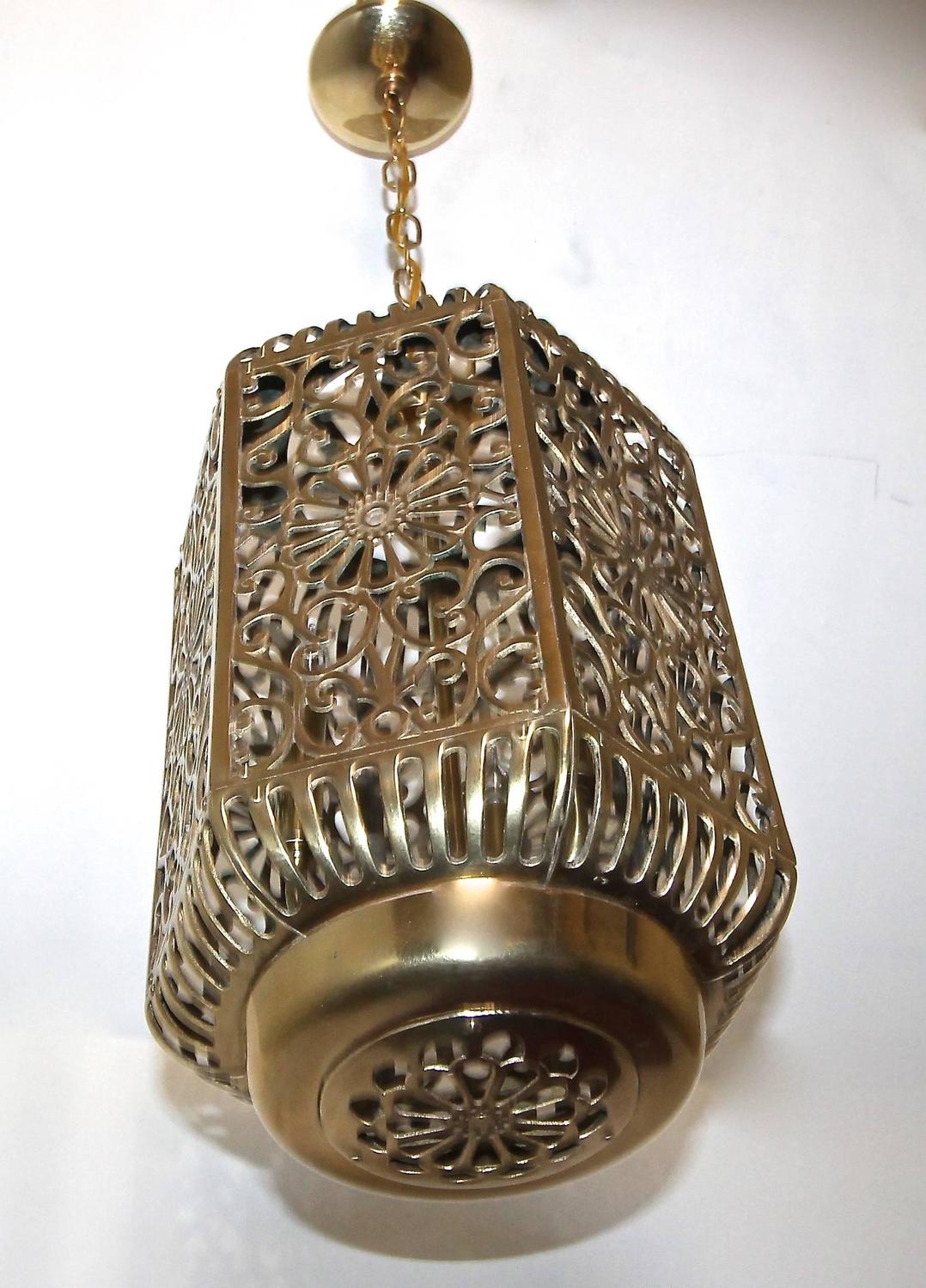 Large Pierced Filigree Brass Japanese Asian Ceiling Pendant Light For ...