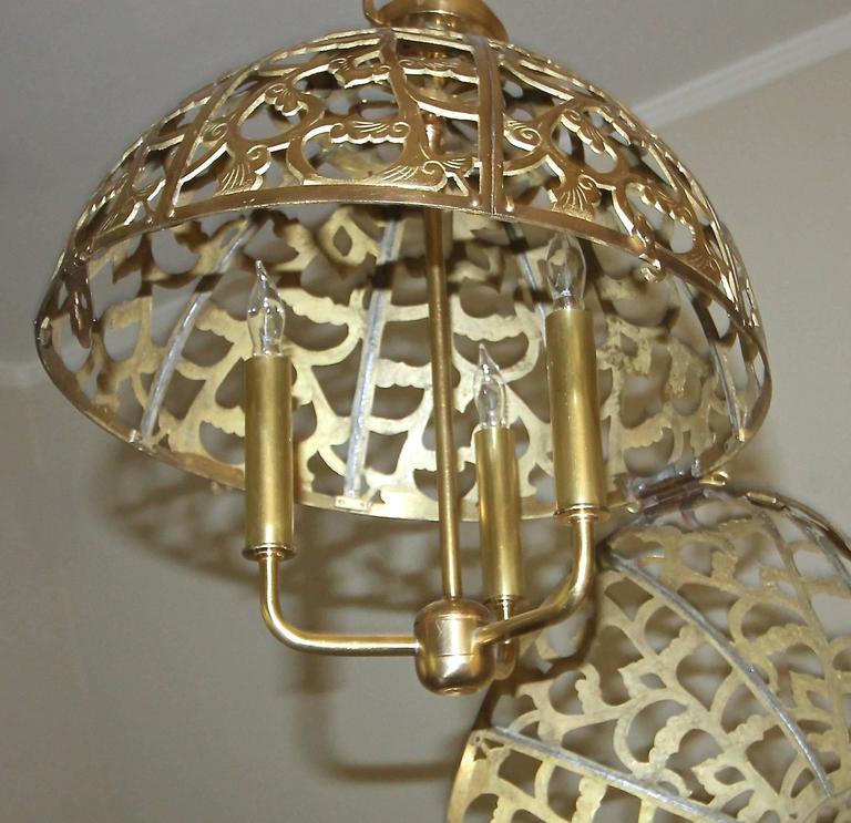 Large Pierced Filigree Brass Japanese Asian Ceiling Pendant Light at ...