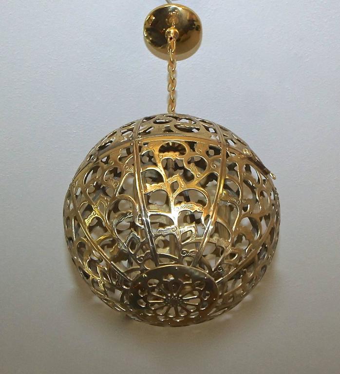 Large Pierced Filigree Brass Japanese Asian Ceiling Pendant Light at ...