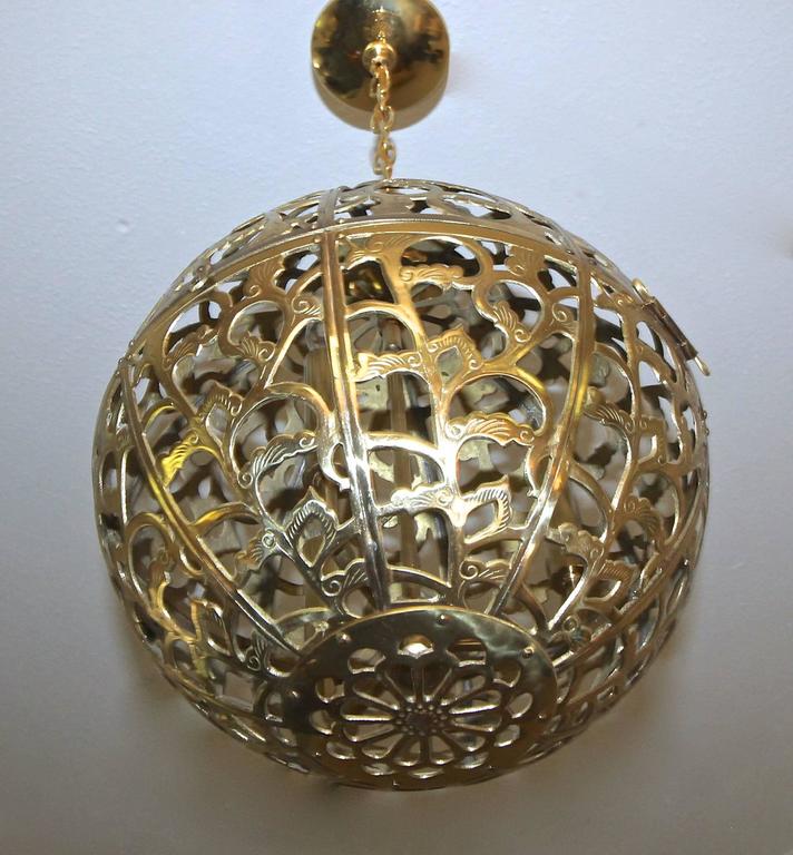 Large Pierced Filigree Brass Japanese Asian Ceiling Pendant Light at ...