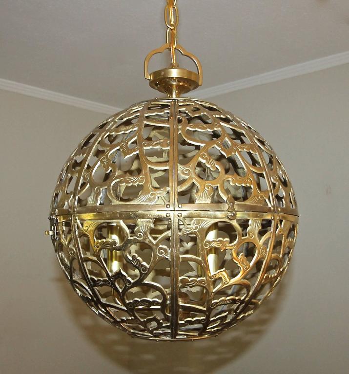 Large Pierced Filigree Brass Japanese Asian Ceiling Pendant Light at ...