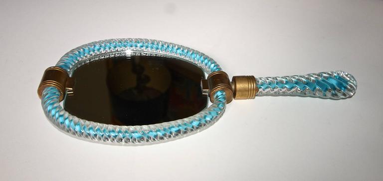 Rare Murano Glass Aqua Blue Clear Hand Vanity Mirror at 1stDibs