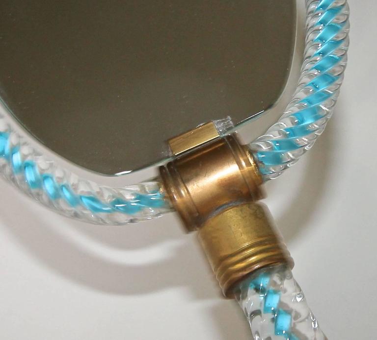 Rare Murano Glass Aqua Blue Clear Hand Vanity Mirror at 1stDibs