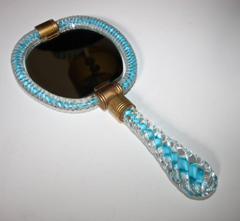 Rare Murano Glass Aqua Blue Clear Hand Vanity Mirror at 1stDibs
