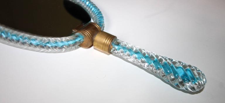 Rare Murano Glass Aqua Blue Clear Hand Vanity Mirror at 1stDibs