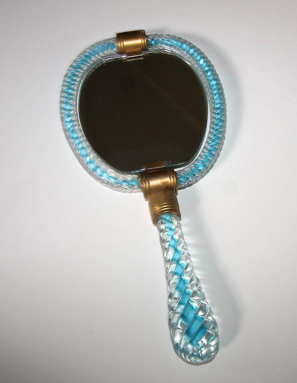Rare Murano Glass Aqua Blue Clear Hand Vanity Mirror at 1stDibs