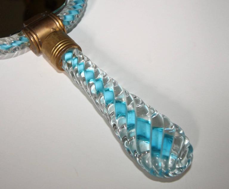 Rare Murano Glass Aqua Blue Clear Hand Vanity Mirror at 1stDibs