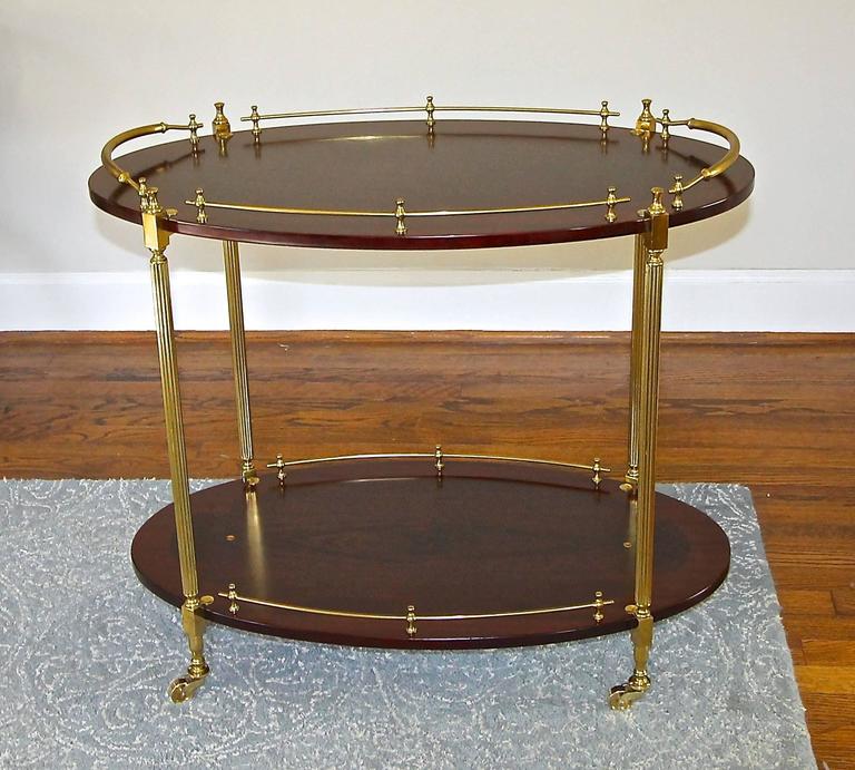 French Wood Mahogany and Brass Bar Tea Cart For Sale at 1stDibs