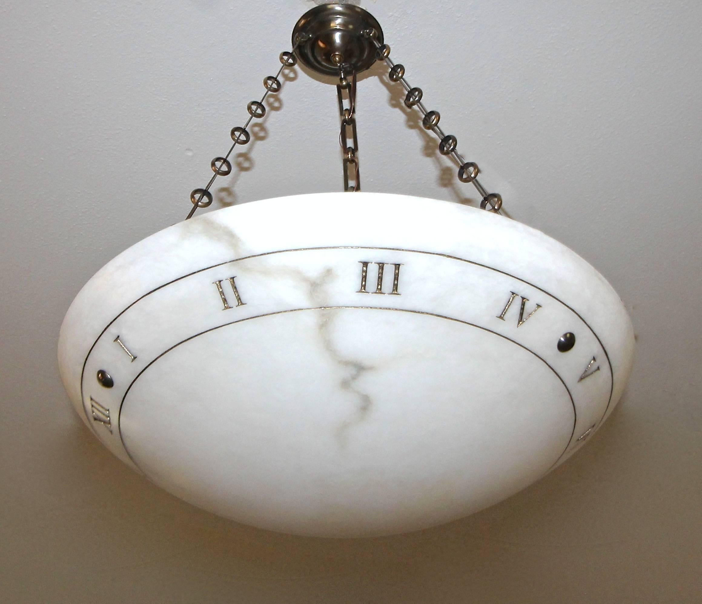 Large Alabaster Pendant Chandelier Ceiling Light with Incised Roman ...