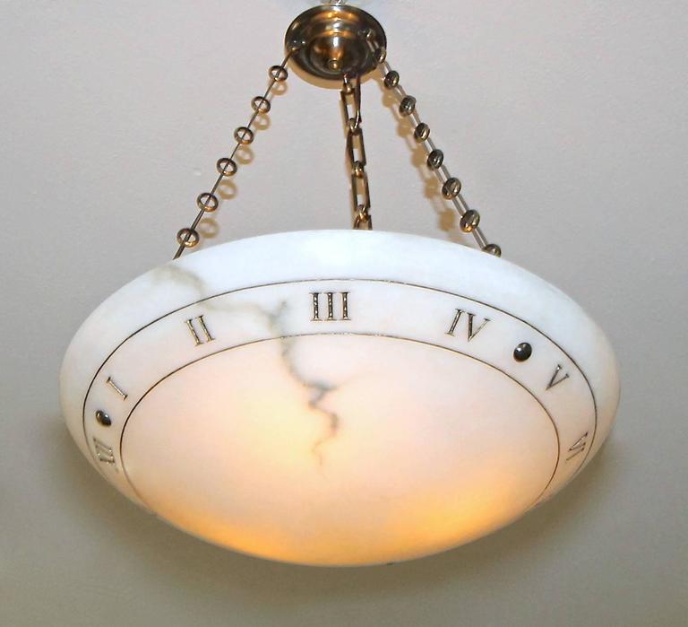 Large Alabaster Pendant Chandelier Ceiling Light with Incised Roman ...