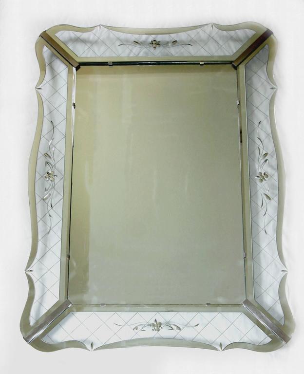 Large Wavy Edge Deco Clear Etched Wall Mirror at 1stDibs | wavy edge ...