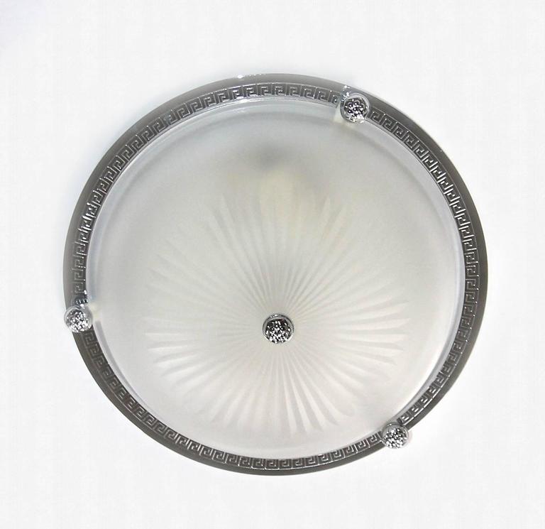 Pair Vaughan Regency Style Greek Nickel and Glass Flush Mount Ceiling ...