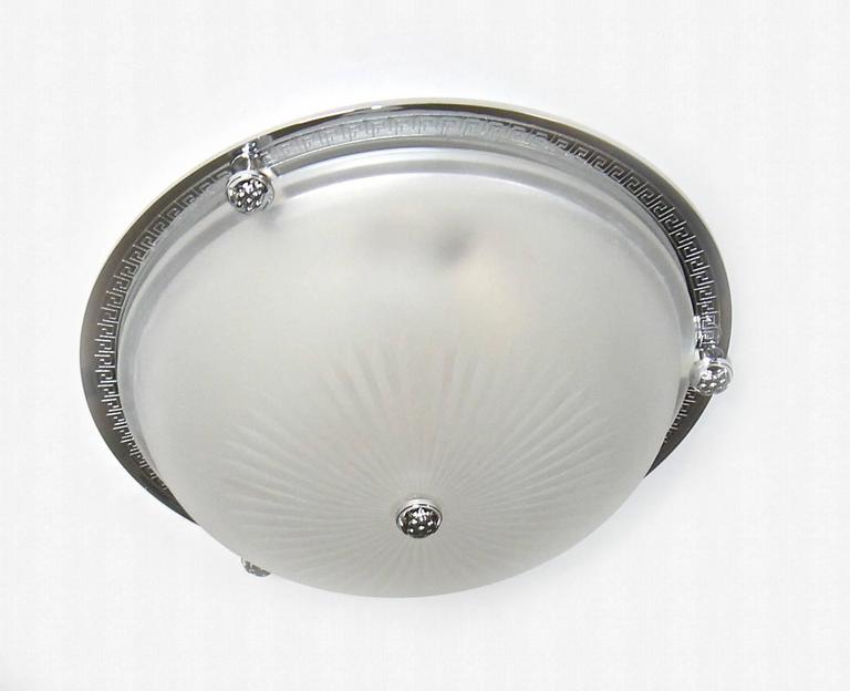 Pair Vaughan Regency Style Greek Nickel and Glass Flush Mount Ceiling ...