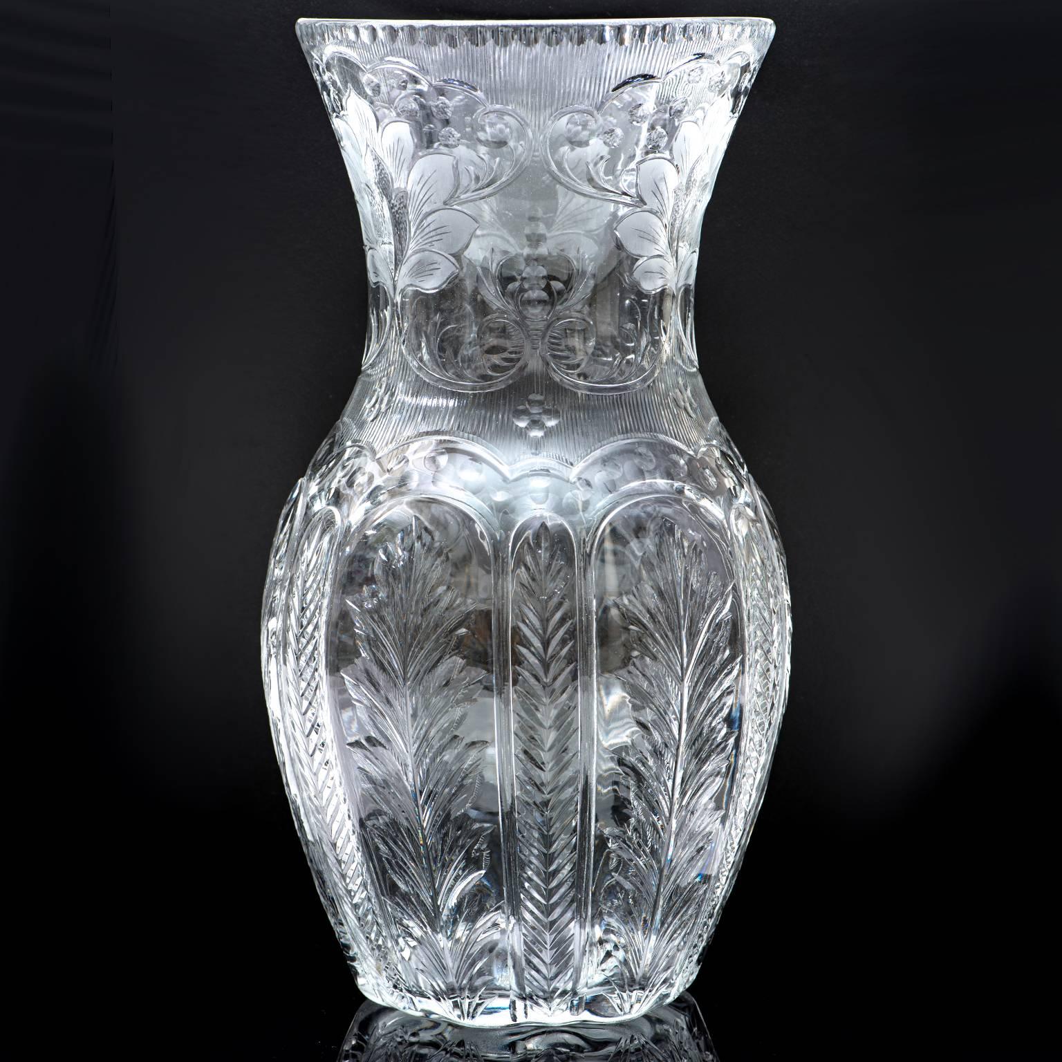 Elegant Stevens and Williams Engraved and Cut Crystal Vase at 1stDibs