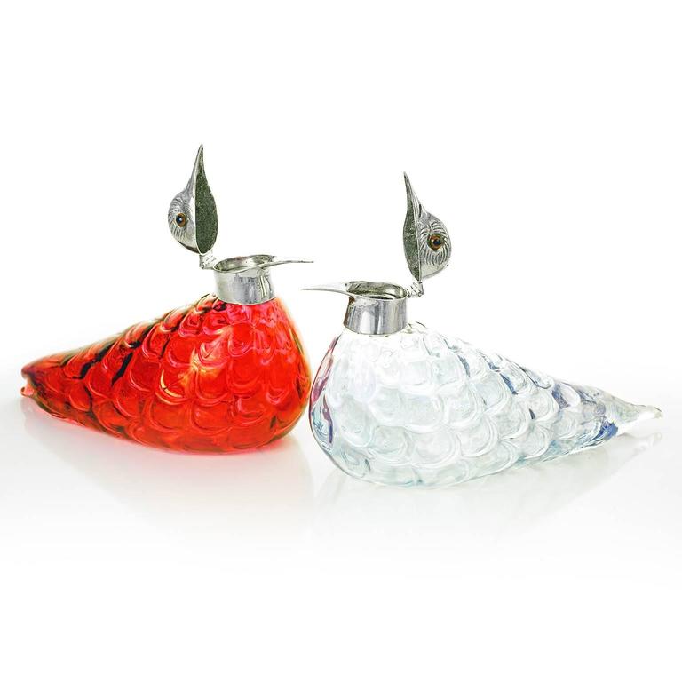 Pair of Asprey Sterling and Glass Bird Decanters at 1stDibs
