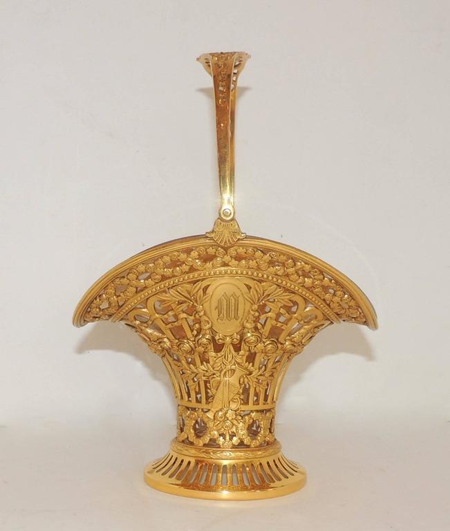 Wonderful Pierced French Gilt Doré Bronze Floral Basket Crystal Glass ...