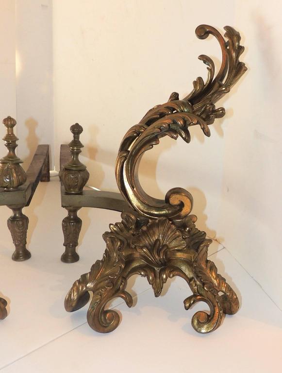 Wonderful Pair Of French Rococo Scroll Gilt Dore Bronze Large Andirons ...