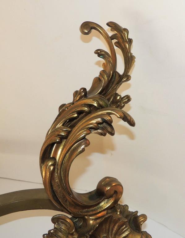 Wonderful Pair Of French Rococo Scroll Gilt Dore Bronze Large Andirons ...