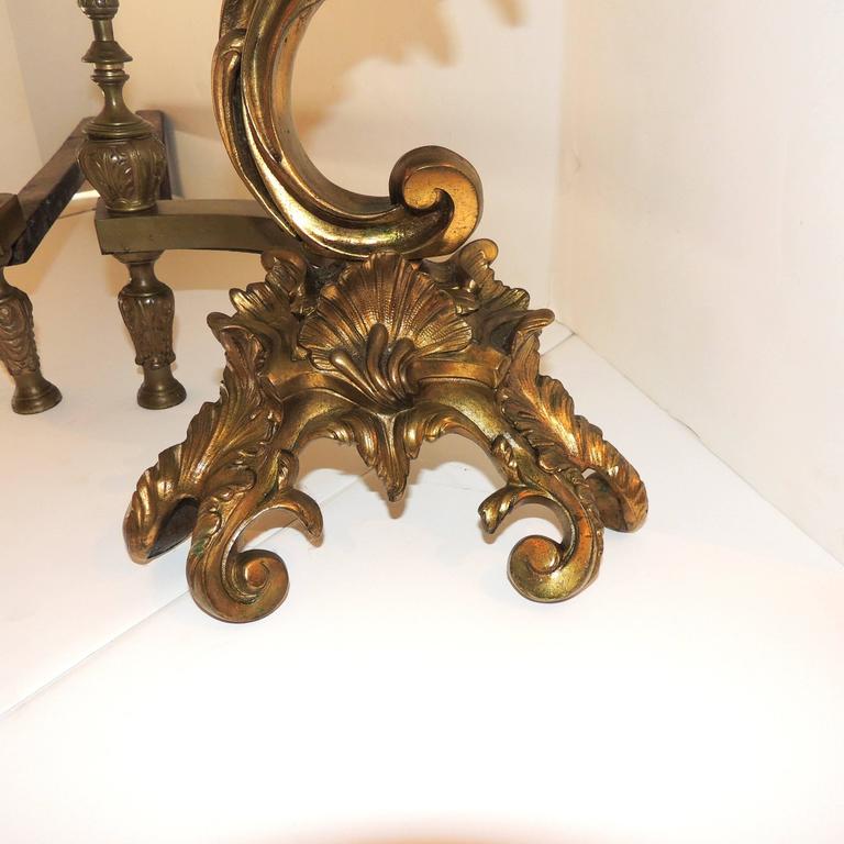 Wonderful Pair Of French Rococo Scroll Gilt Dore Bronze Large Andirons ...