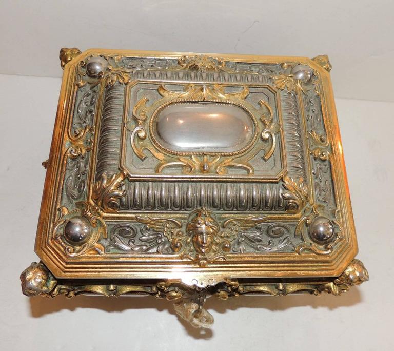 Ornate Vermeil Gilt Silvered Bronze Cherub Footed Casket Jewelry Box ...