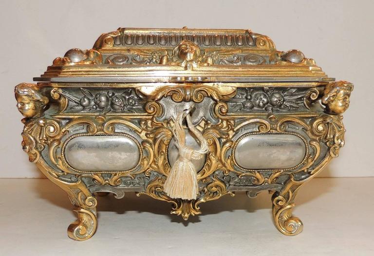 Ornate Vermeil Gilt Silvered Bronze Cherub Footed Casket Jewelry Box ...
