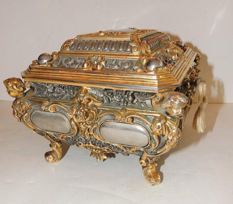 Ornate Vermeil Gilt Silvered Bronze Cherub Footed Casket Jewelry Box ...