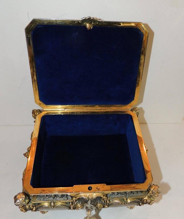 Ornate Vermeil Gilt Silvered Bronze Cherub Footed Casket Jewelry Box ...