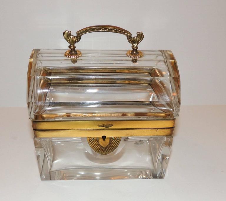 Beautiful French Dome Handled Clear Crystal Glass Doré Bronze Casket ...