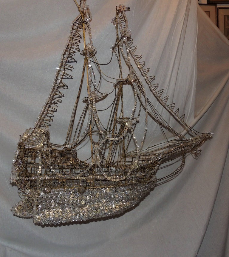 Beautiful Vintage Large Italian Crystal Beaded Gilt Boat Chandelier ...