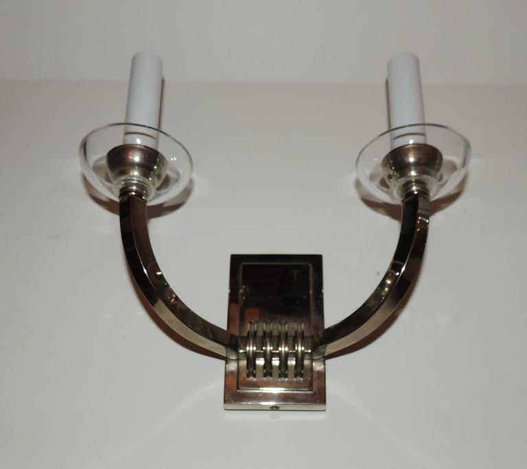 Modern Transitional Elegant Pair of Deco Style Two-Arm Chrome Nickel ...