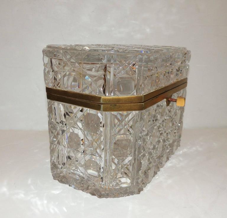 Wonderful Large French Baccarat Bronze Hexagon Cut Crystal Casket ...