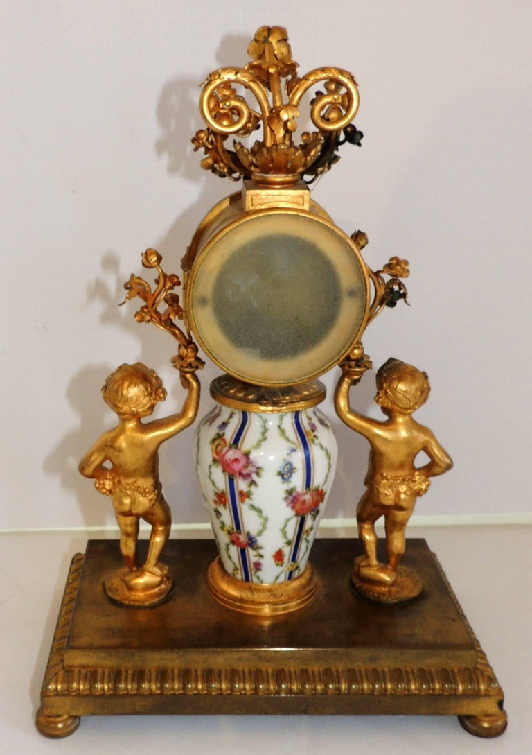 French Hand-Painted Porcelain Ormolu Dore Bronze-Mounted Cherub Putti ...
