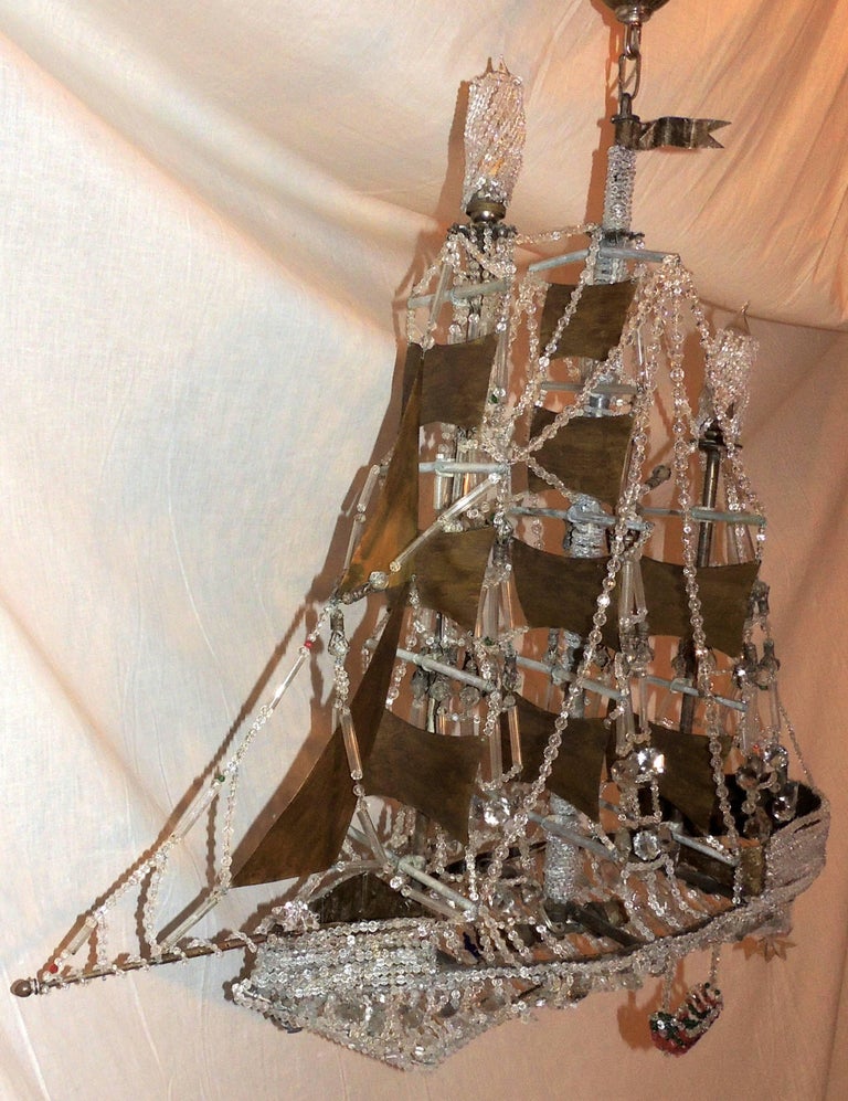 Wonderful Vintage Beaded Crystal Italian Boat Ship Chandelier Light ...
