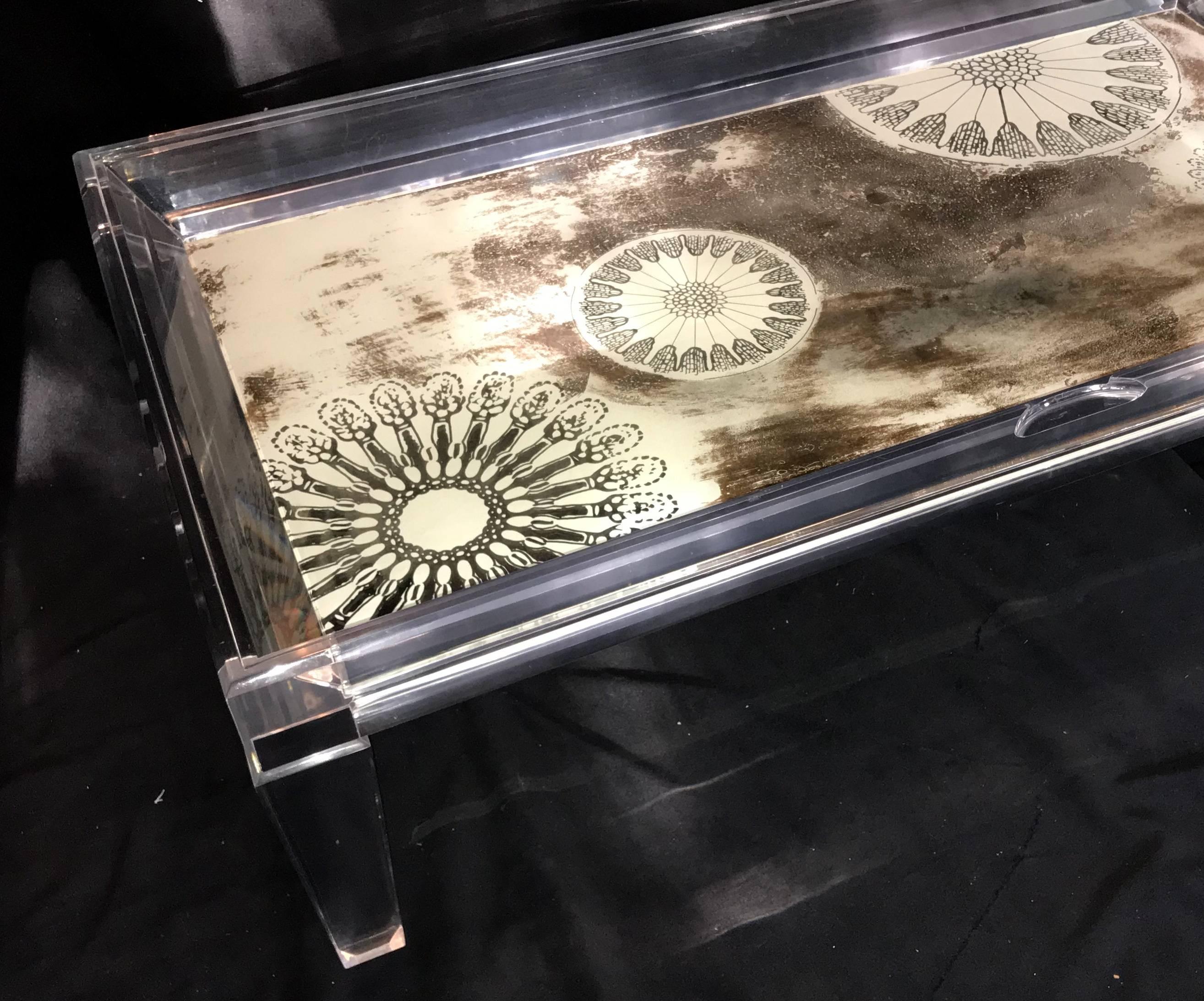 Wonderful Mid Century Modern Reverse Painted Glass Large Lucite Coffee ...