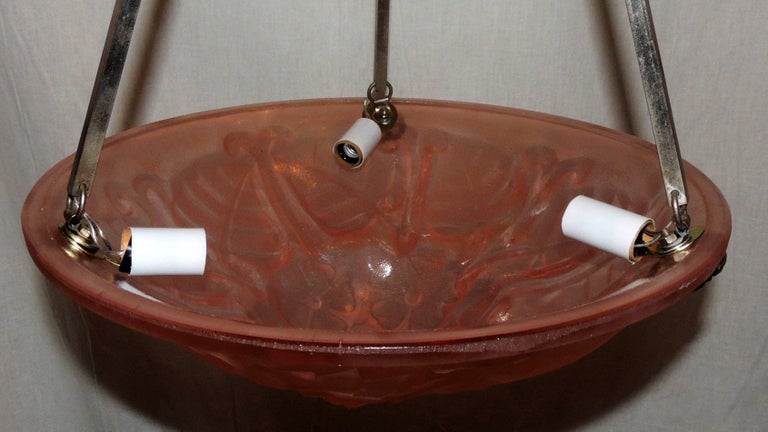 Wonderful French Art Deco Chandelier Signed Dugué Pink Glass Flower ...
