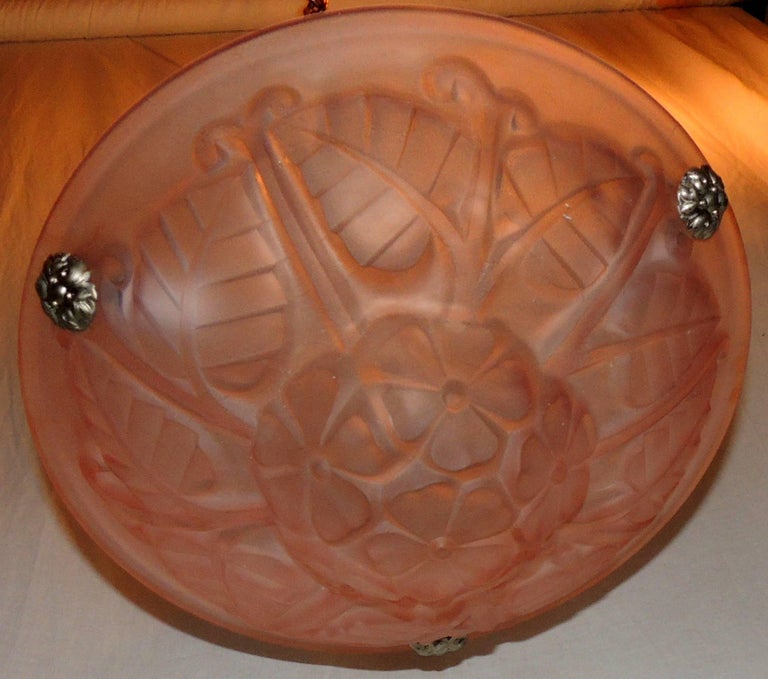 Wonderful French Art Deco Chandelier Signed Dugué Pink Glass Flower ...