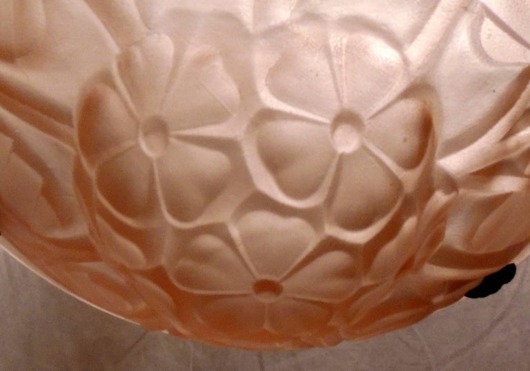Wonderful French Art Deco Chandelier Signed Dugué Pink Glass Flower ...