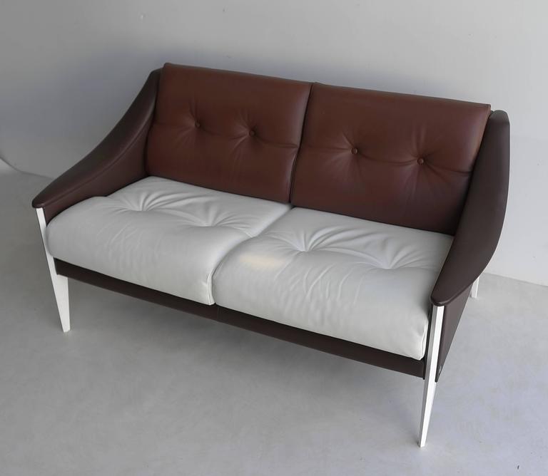 Gio Ponti "Dezza" Sofa in white and brown leather by Poltrona Frau For ...