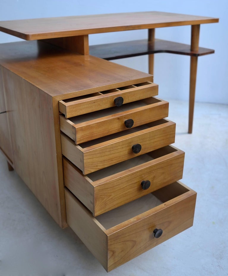 Elegant L Shaped 1950s Desk with Fine Macassar Ebony Details at 1stDibs
