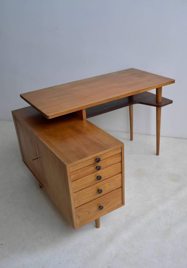 Elegant L Shaped 1950s Desk with Fine Macassar Ebony Details at 1stDibs