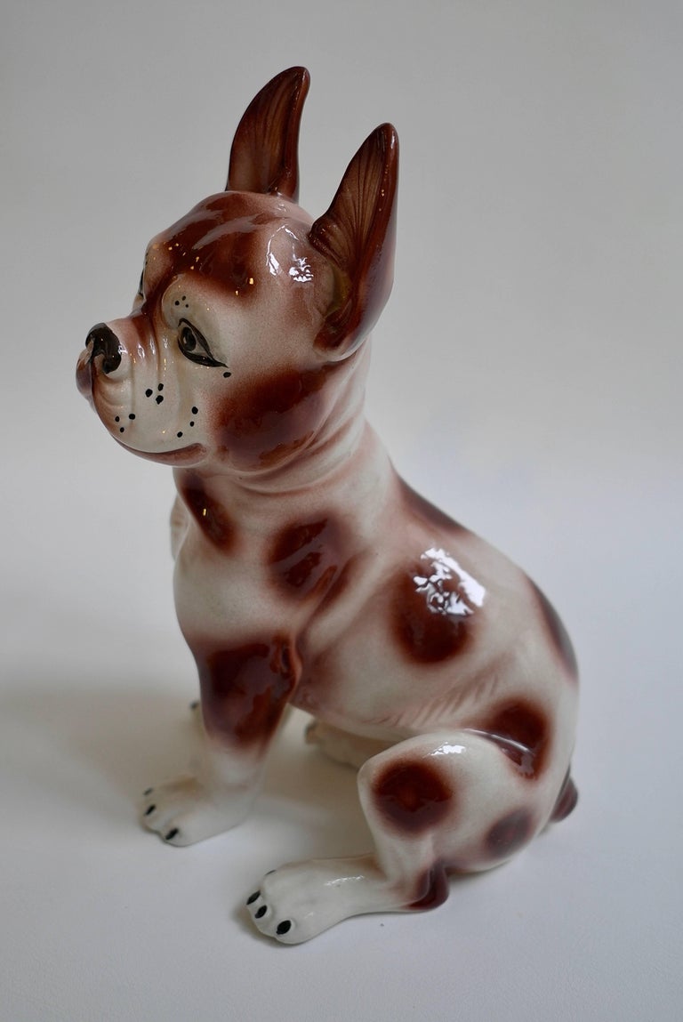 Pair of Smiling Ceramic Bulldog Sculptures, 1960s For Sale at 1stDibs