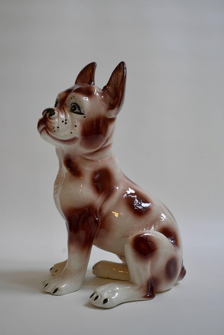 Pair of Smiling Ceramic Bulldog Sculptures, 1960s For Sale at 1stDibs