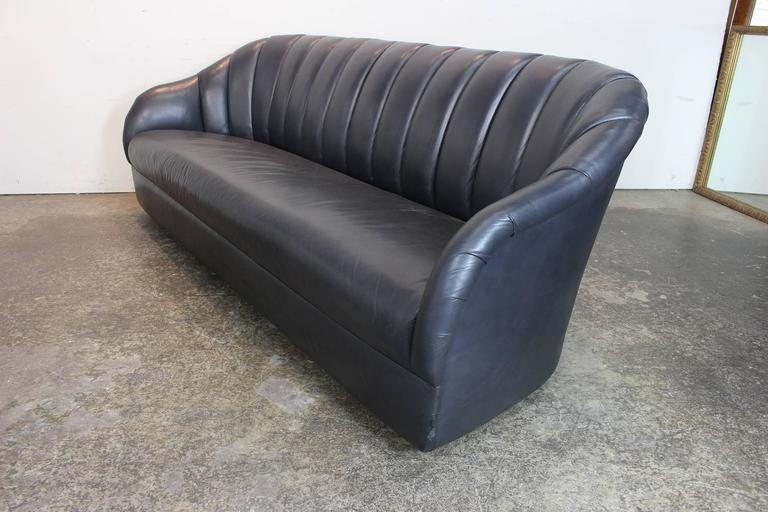 Channel Back Leather Sofa by Ward Bennett at 1stDibs