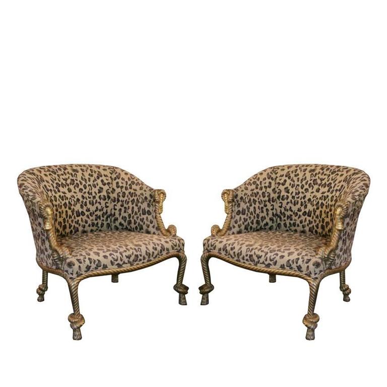 Pair of Gilded Leopard Print Rope and Tassel Chairs at 1stDibs
