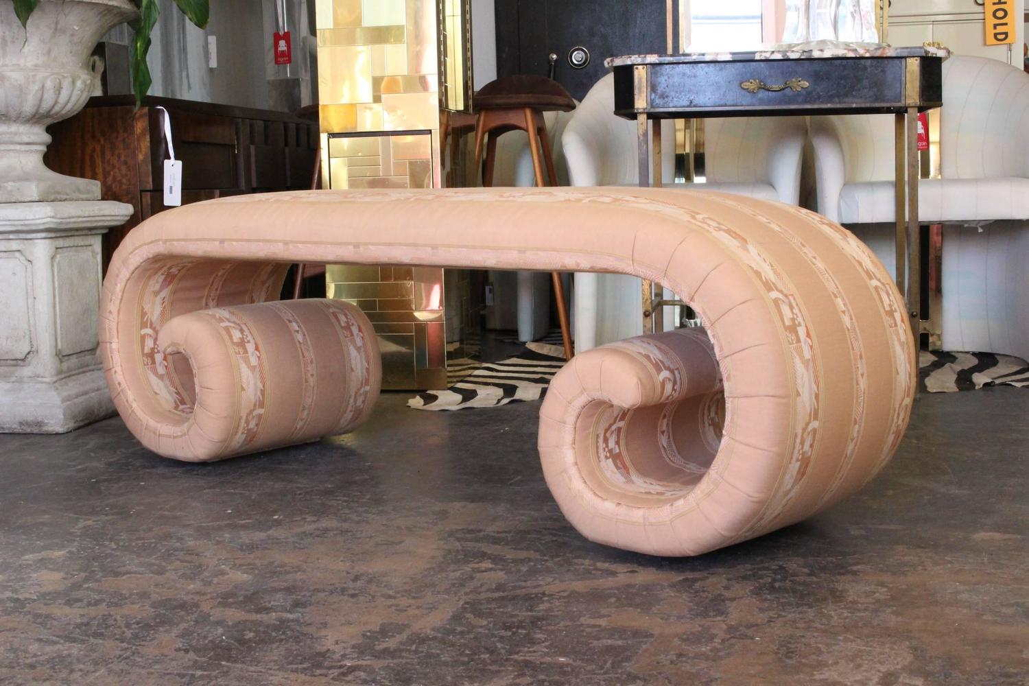Upholstered Scroll Bench For Sale at 1stdibs