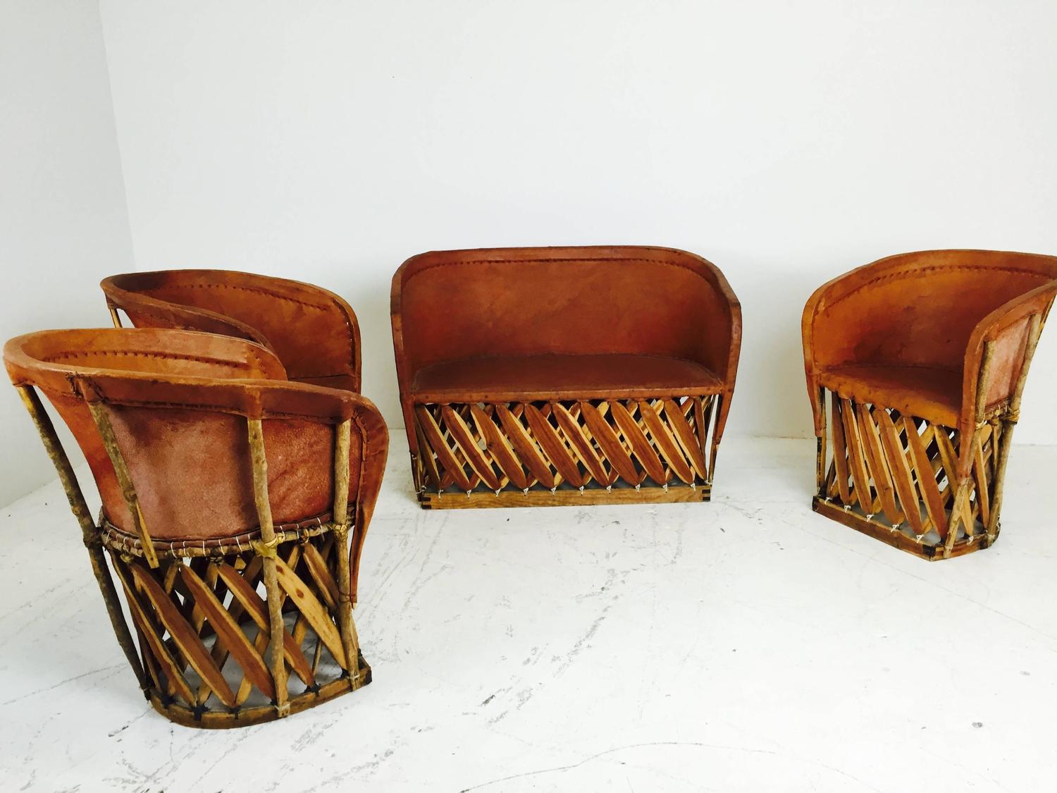Vintage Mexican Equipale Settee and Chairs For Sale at 1stdibs