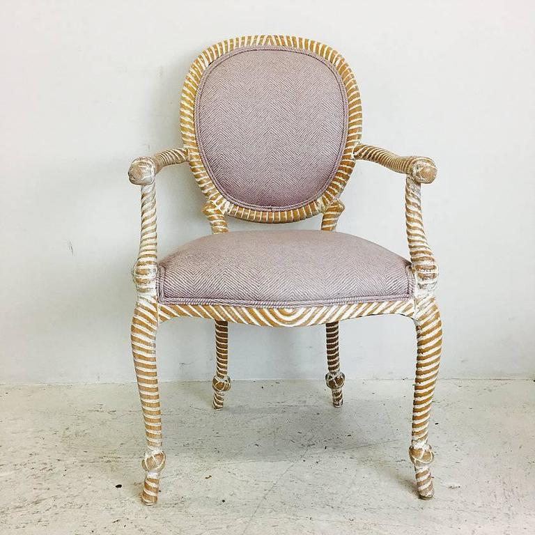 Set of Six Carved Rope Dining Chairs with Whitewashed Finish at 1stDibs