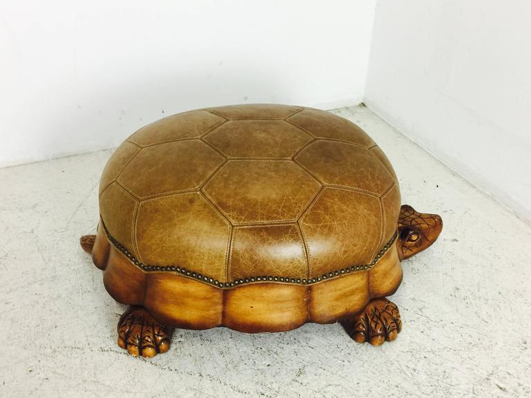 Large Leather and Wood Turtle Ottoman For Sale at 1stDibs | leather ...