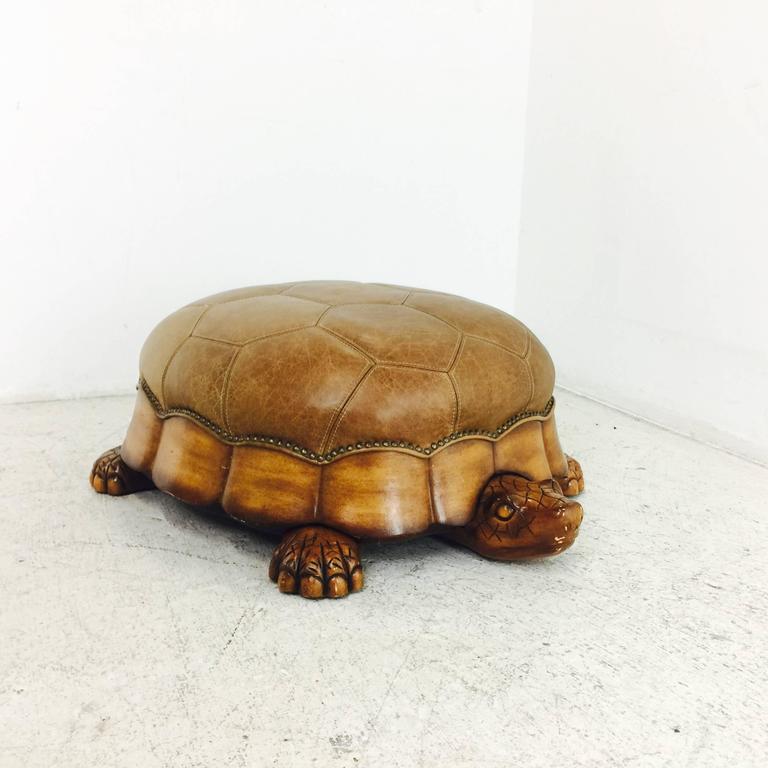 Large Leather and Wood Turtle Ottoman For Sale at 1stDibs | leather ...